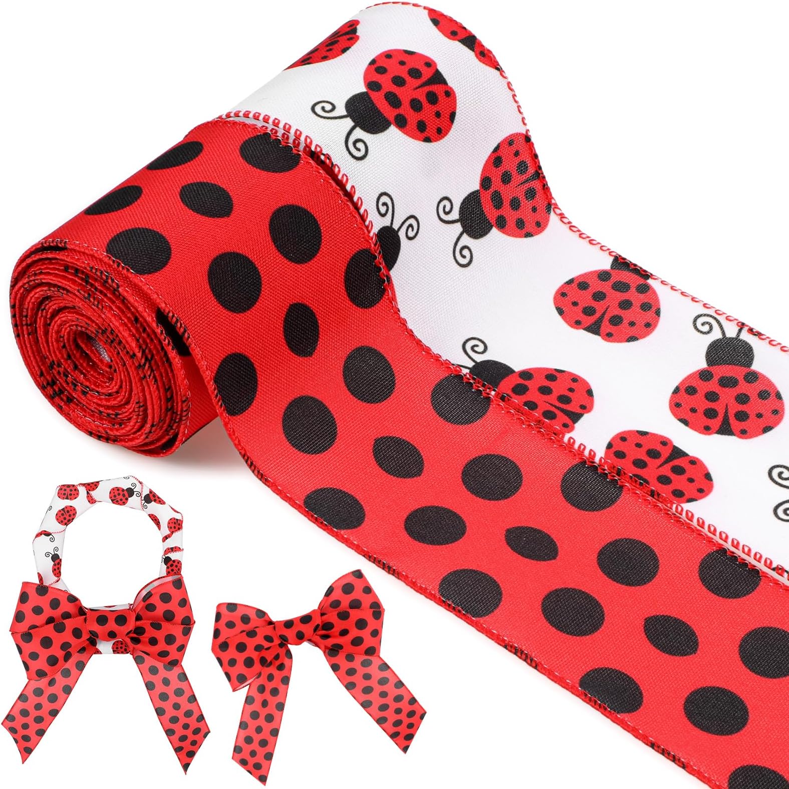 Amazon.com: 2 Rolls Ladybug Ribbons Red Polka Dot Fabric Ribbon 2.5 ...