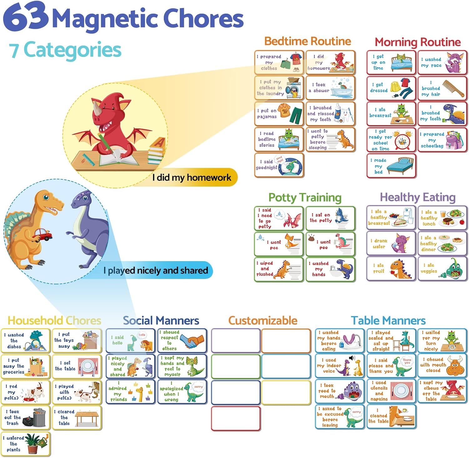 Dinosaur Themed Magnetic Chore Chart for Kids at Chile | Ubuy