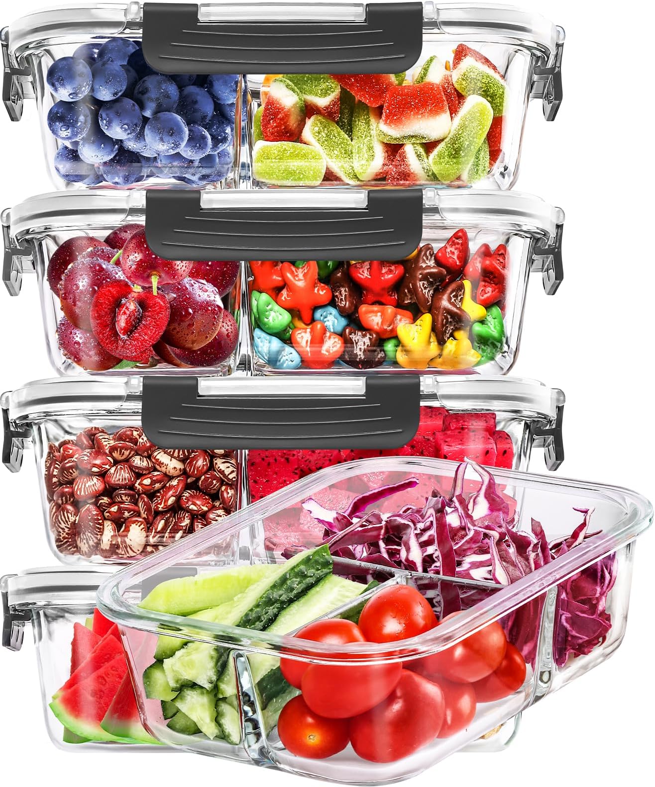 Amazon.com: S SALIENT Glass Meal Prep Containers 3 Compartment - Bento ...