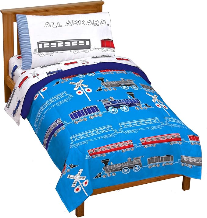 Amazon.com: Jay Franco Trend Collector All Aboard 4 Piece Toddler Bed ...