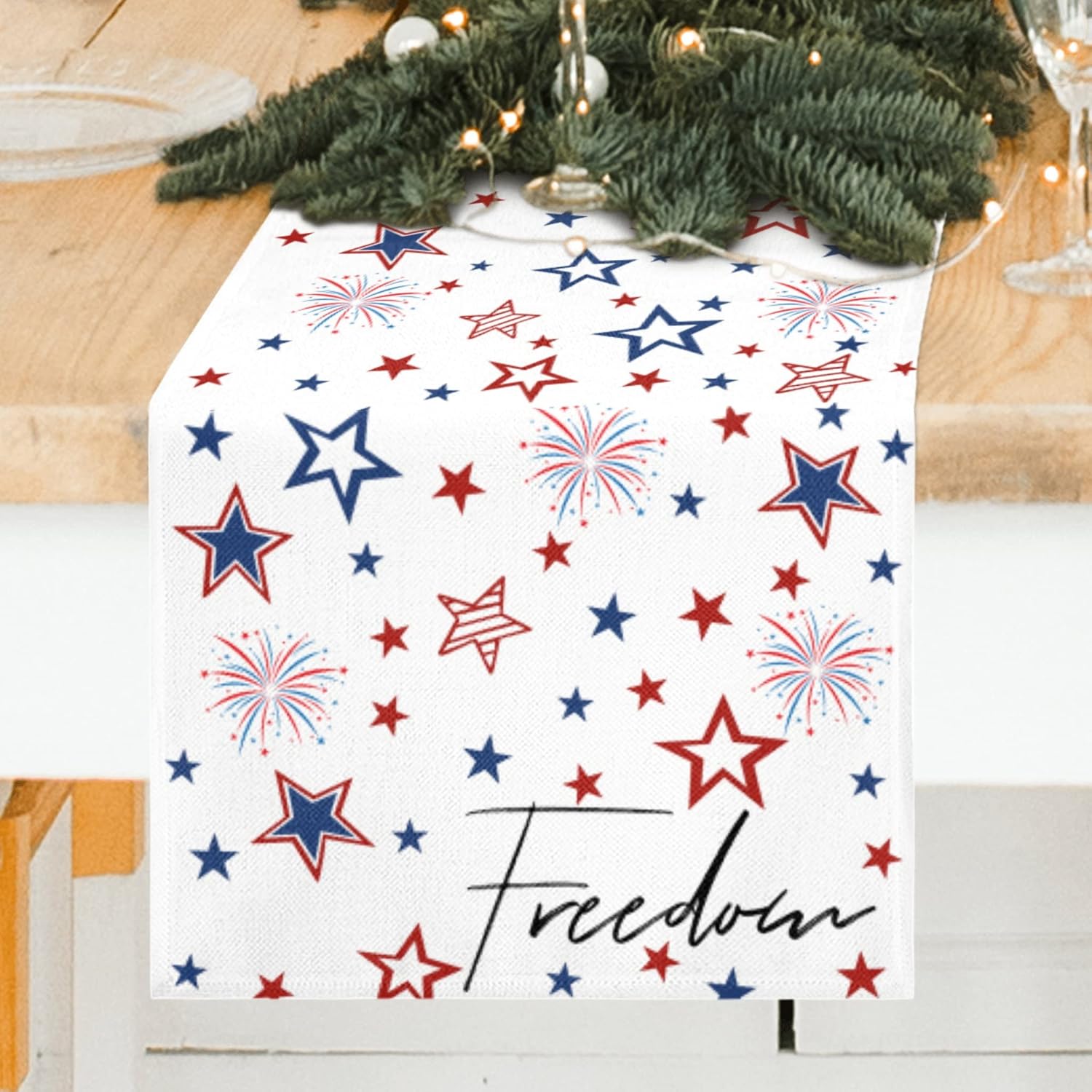 Amazon.com: FJPT Red Stars Patriotic Freedom Table Runner 4th of July ...