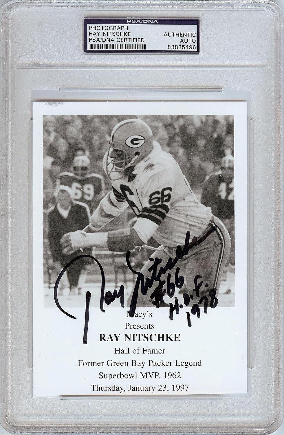 Ray Nitschke Signed 5x7 Photo "HOF 1978" () - PSA/DNA Certified ...