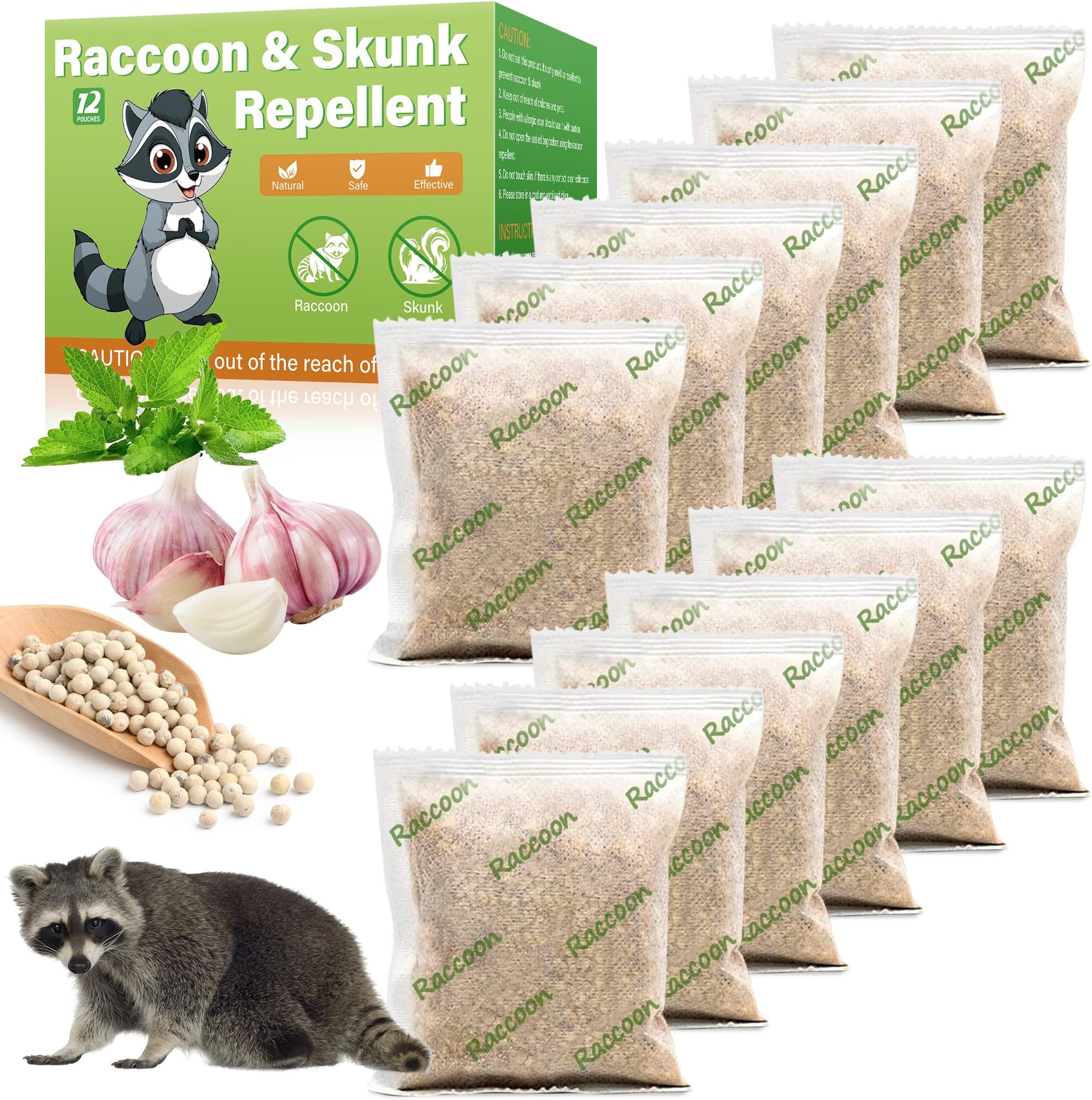 Amazon.com: 12Pack Natural Raccoon Repellent Pouches, Skunk Repellent ...
