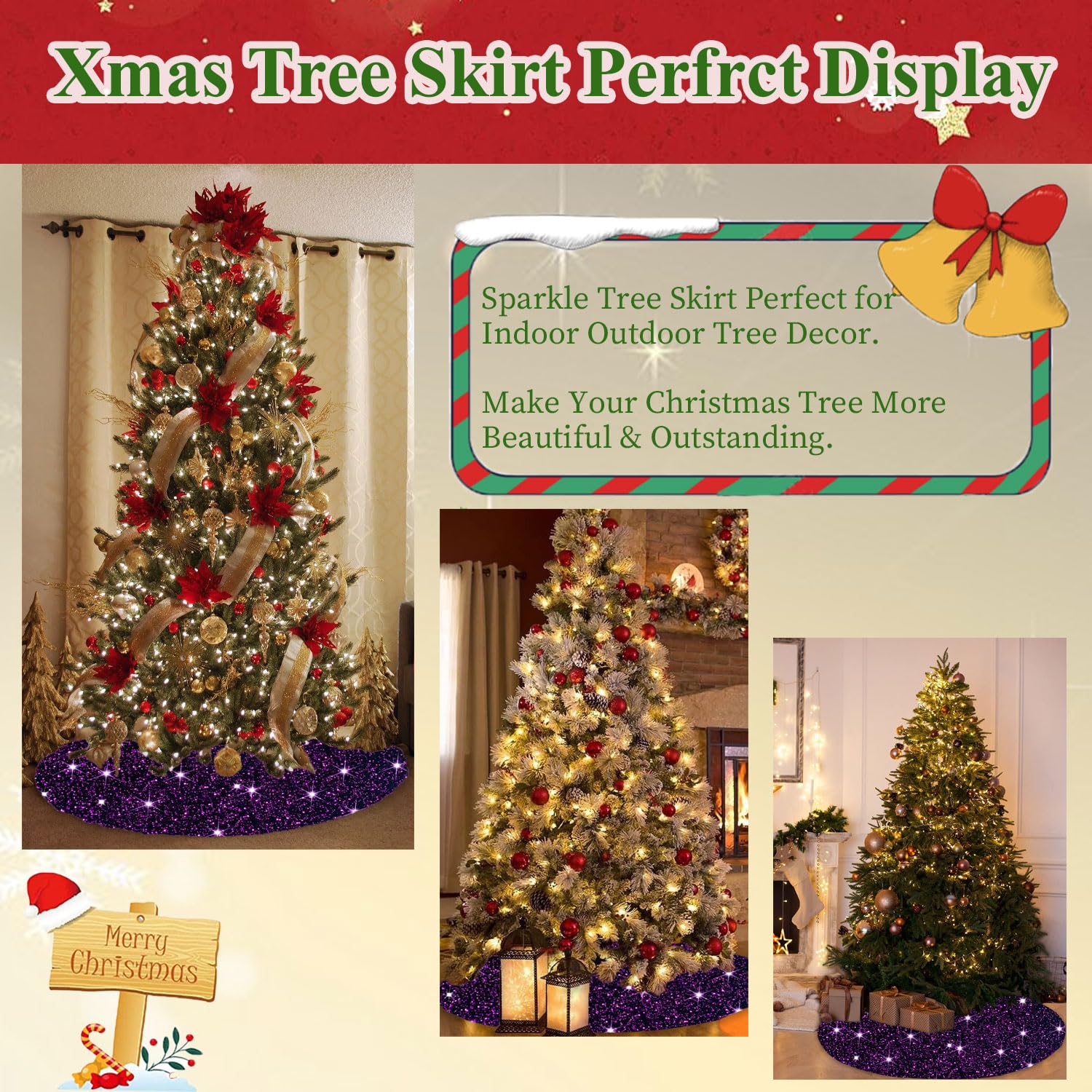 Snapklik.com : Purple Christmas Tree Skirts 21 Inch Mini Xmas Tree Skirt
