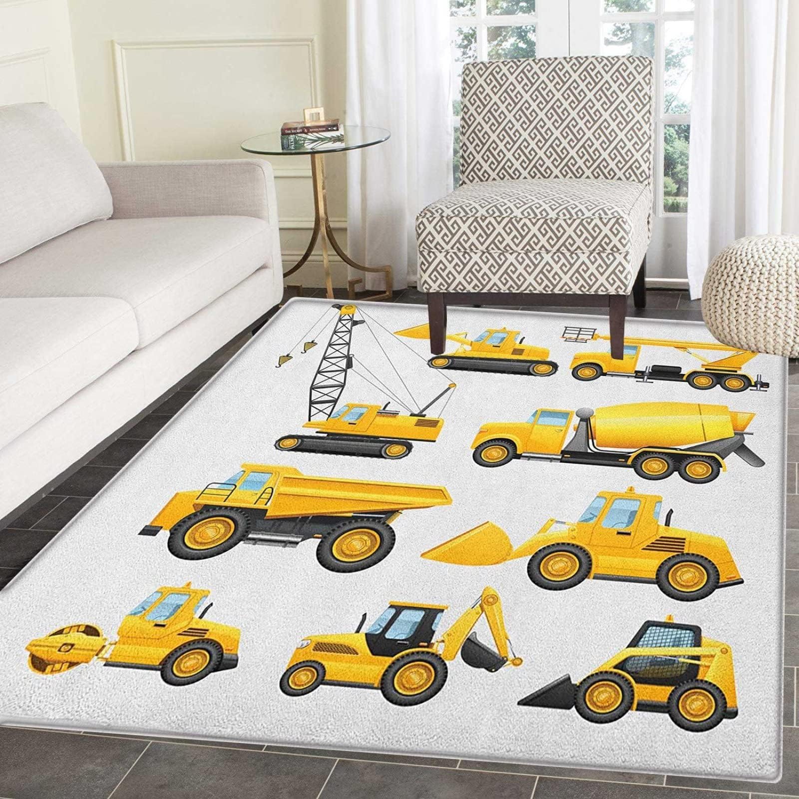 Amazon.com: Yellow Construction Vehicles Boys Area Rugs, Machinery ...