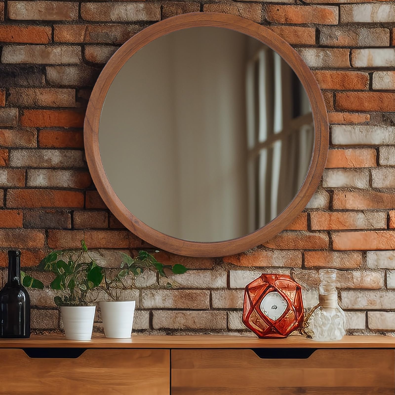 Amazon.com: MAGFLERUM 24 Inch Wall Mirror, Round Wood Mirror, Circle ...