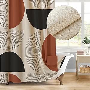 Amazon.com: Jimuzi Boho Minimalistic Linen Shower Curtain Abstract Geometric Shapes Lines Fabric ...