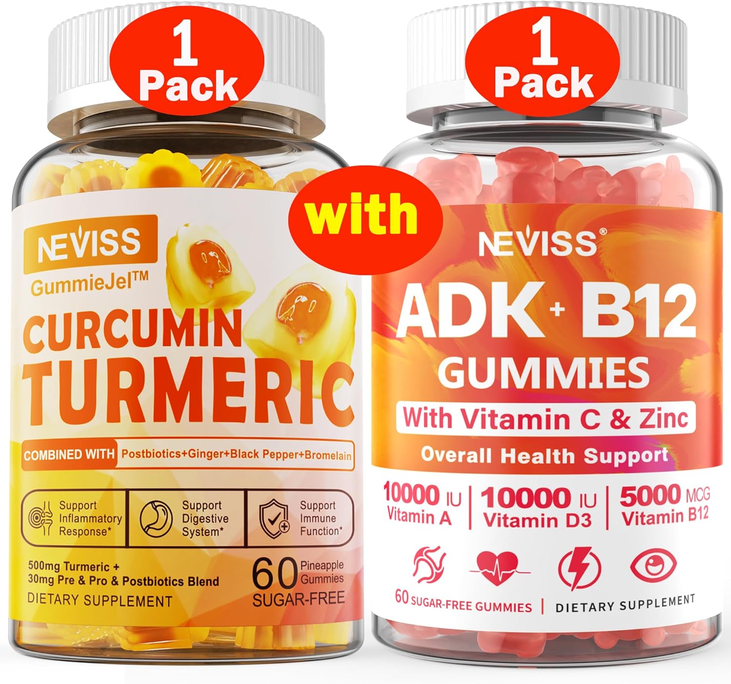Amazon.com: 1Pack Turmeric Curcumin Filled Gummies + 1Pack Vitamin ADK ...