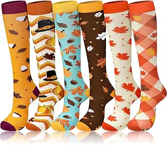 Amazon.com: HooLing 6 Pairs Fall Fun Compression Socks Autumn Halloween ...