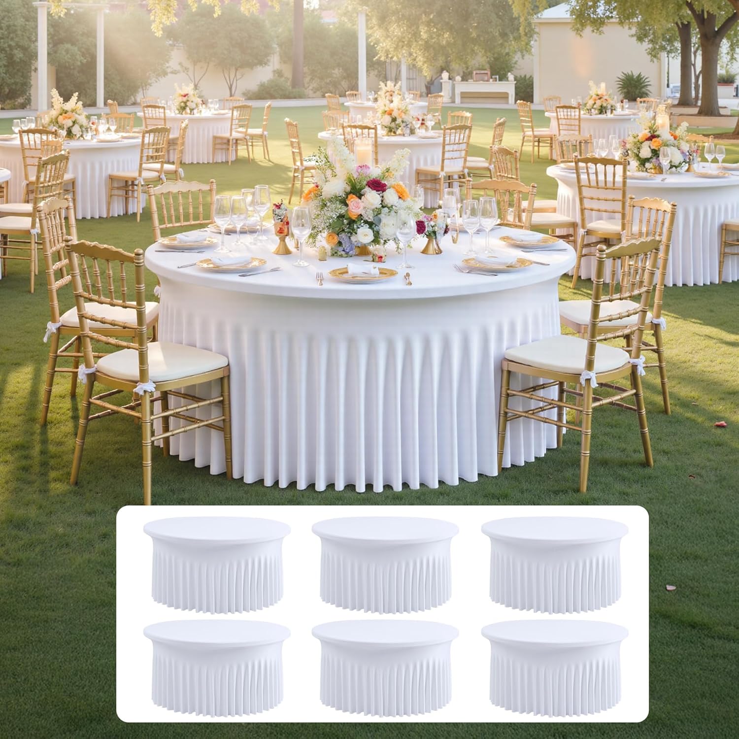 Amazon.com: 6 pk White Spandex Round Tablecloths 60 inch with Ruffled ...