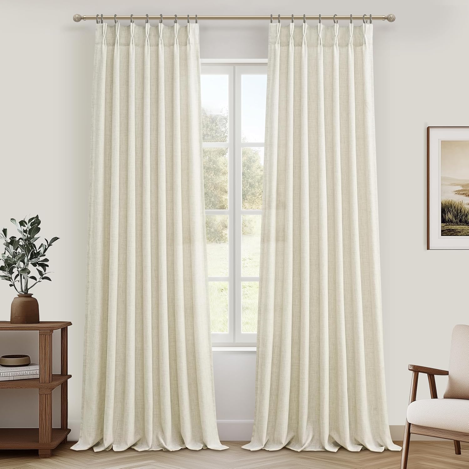 Amazon.com: PleatedDrapes Cream Linen Farmhouse 120 Inch Curtains for ...