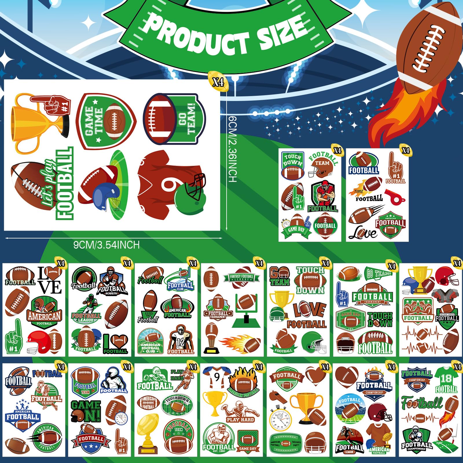 Snapklik.com : Over 460 Pieces Football Temporary Tattoos Sports Themed ...