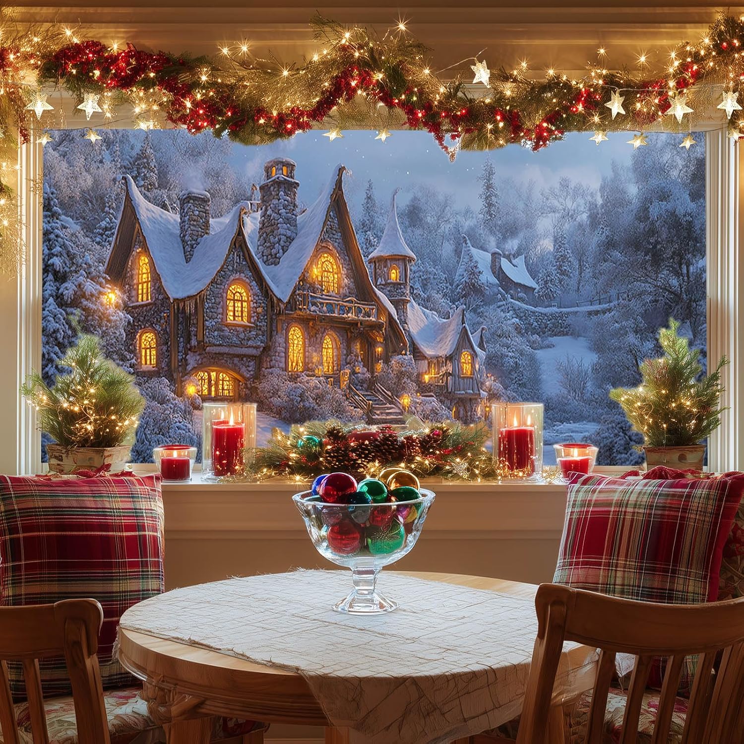 Amazon.com: HOMETITUTE Stained Glass Window Film Snow Cottage Winter ...