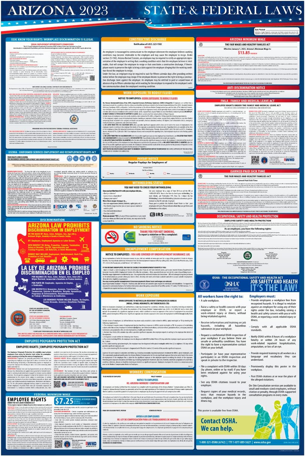 Buy 2023 Arizona State And Federal Labor Laws Poster - OSHA Workplace ...