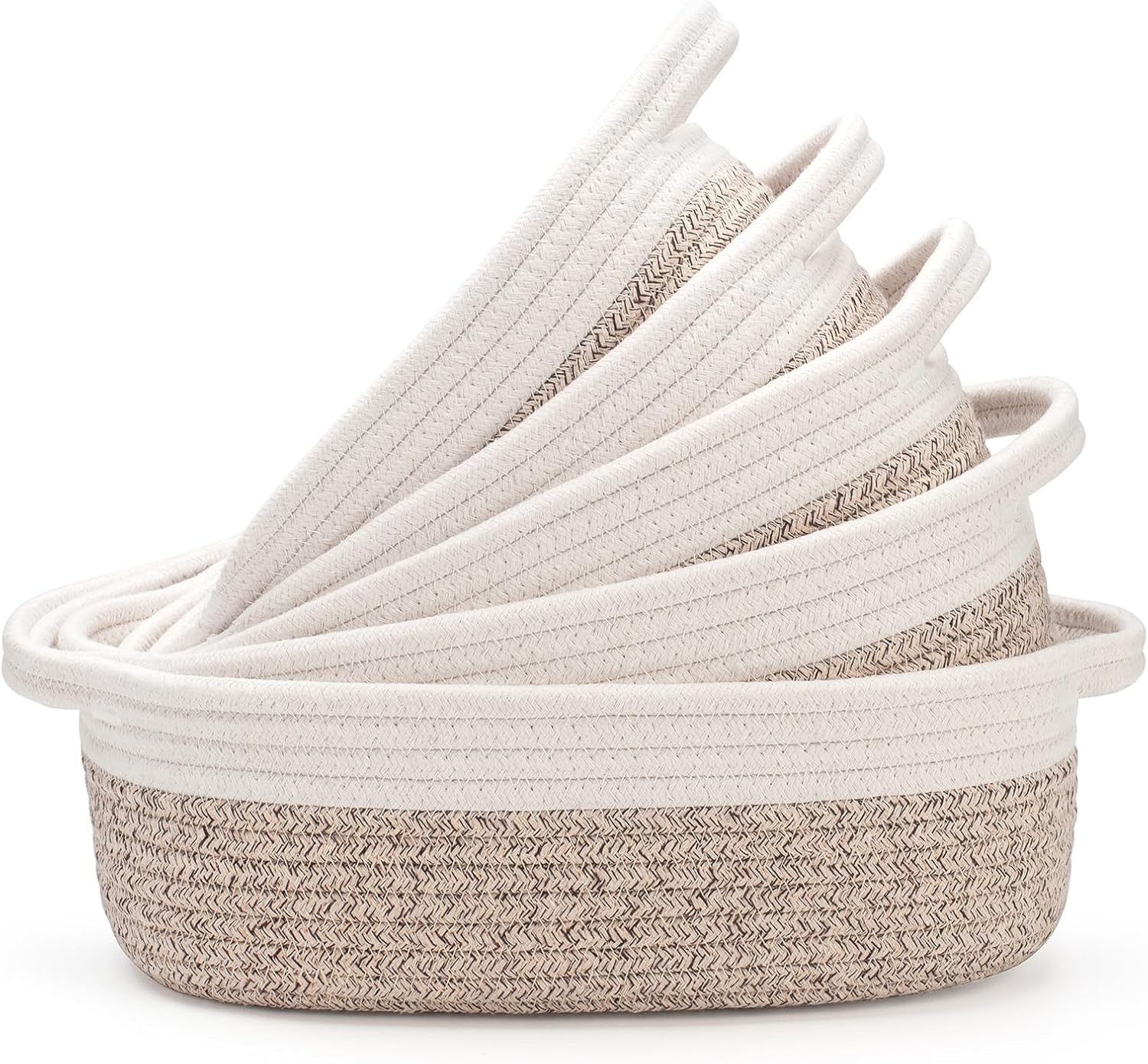 Amazon.com: 5-Piece Rectangle Storage Basket Set- Natural Cotton Rope ...