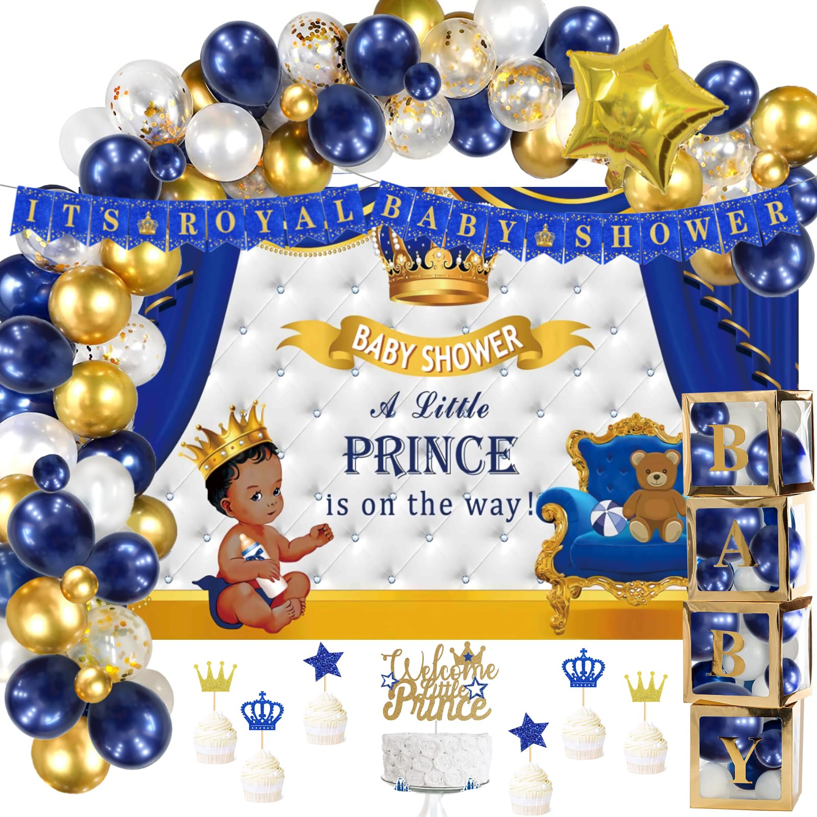 Amazon.com: 122 PCs Royal Prince Baby Shower Decorations for Boy ...