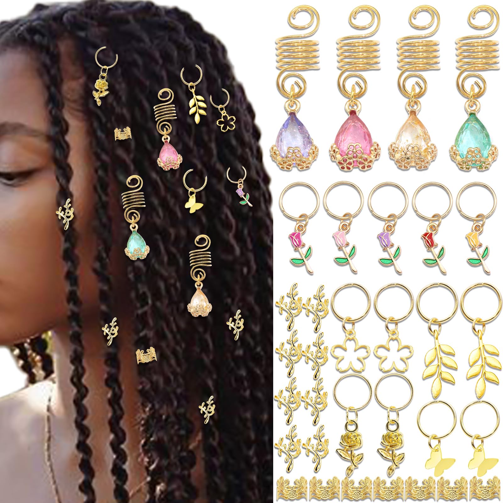 Amazon.com: VENOFEN 40PCS Crystal Loc Jewelry Flower Butterfly Braids ...