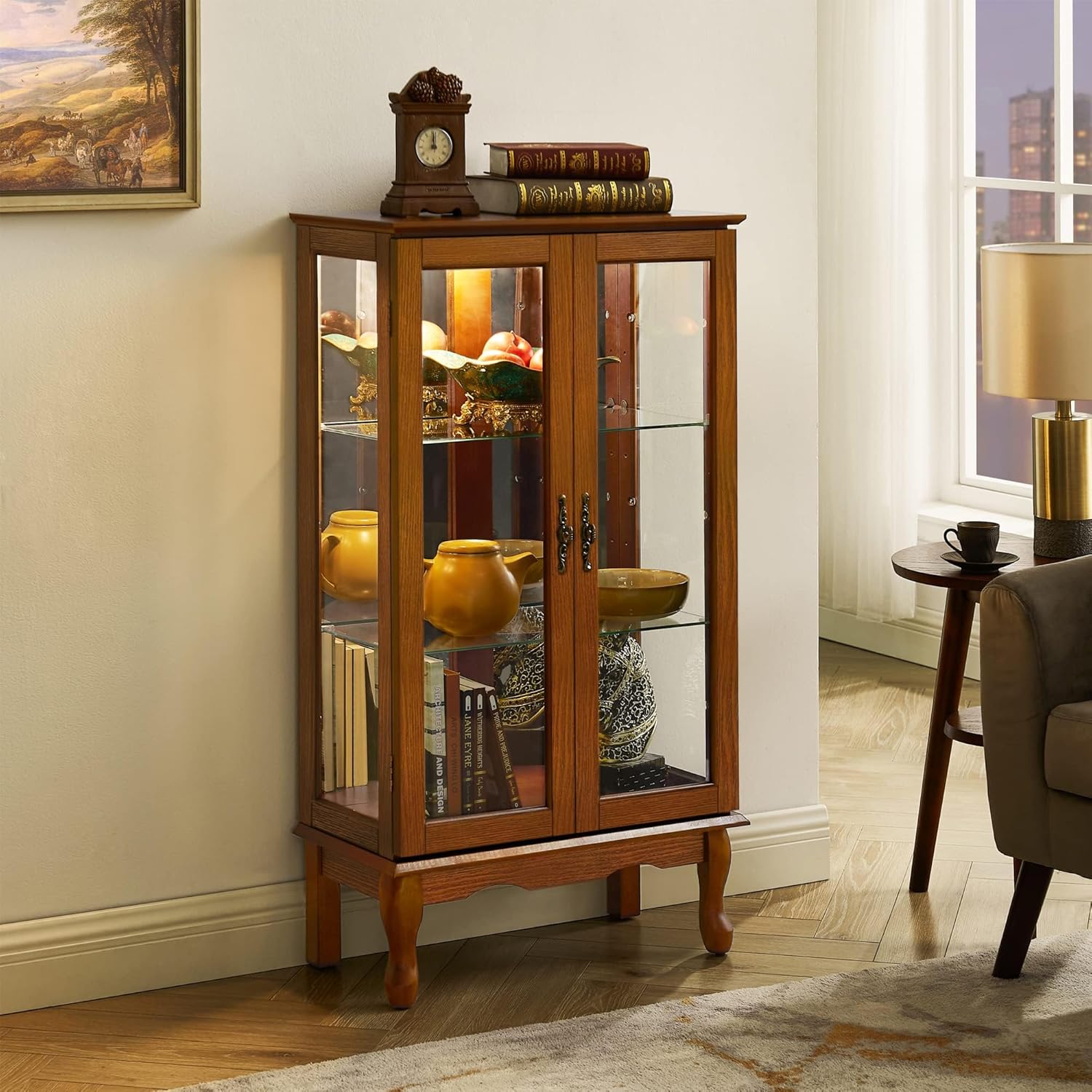 Amazon.com: Curio Cabinets Lighted with Glass Doors Display Case with ...