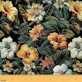 Amazon.com: Erosebridal Vintage Lily Fabric by The Yard Groovy Flower Floral Upholstery Fabric ...