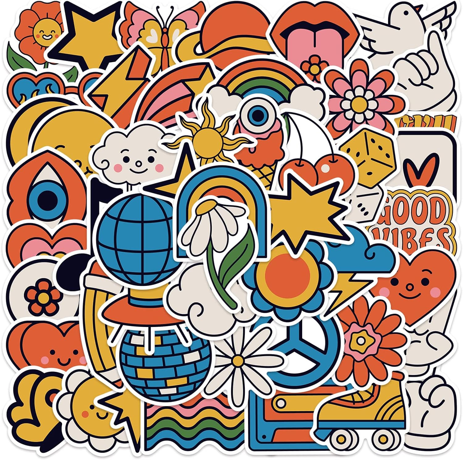 Amazon.com: Hippie Stickers for Laptop,50 Pack Groovy Hippy Good Vibes ...