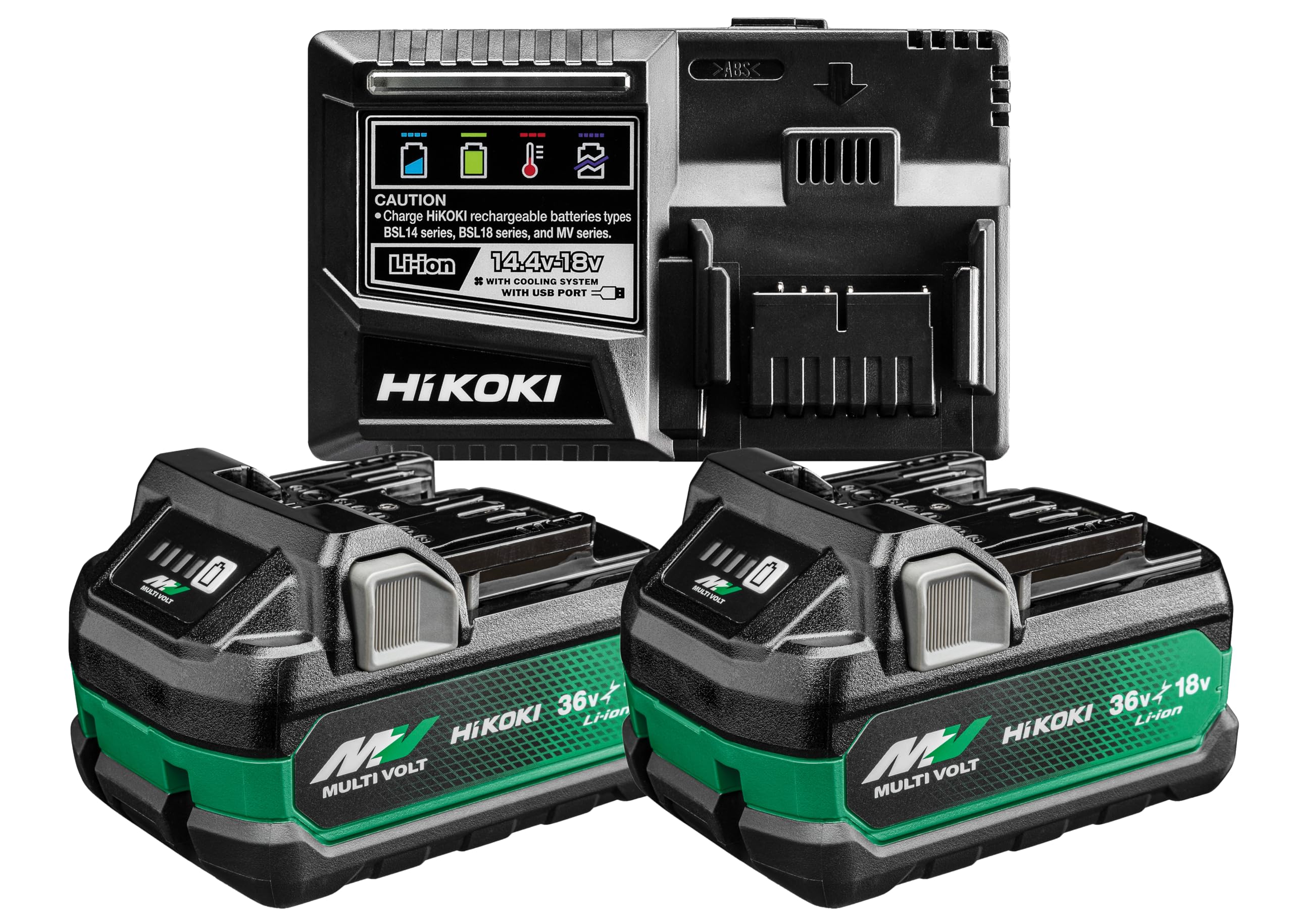 HiKOKI Booster Pack BSL36A18X (2X 18V 5.0 Ah / 36V 2.5 Ah Akku, Ladegerät, Li-ION, 4-Stufen-LED ...