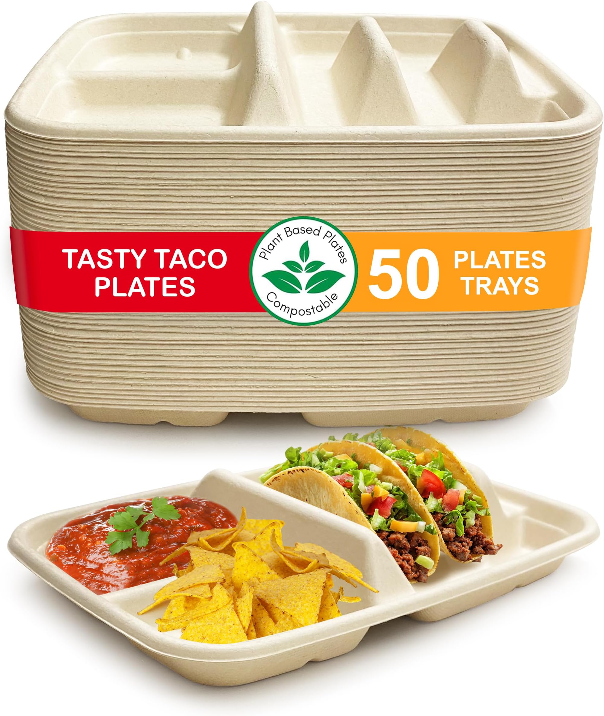 Amazon.com: Disposable Taco Plates for 2 Tacos & 2 Sides – 50 PACK ...