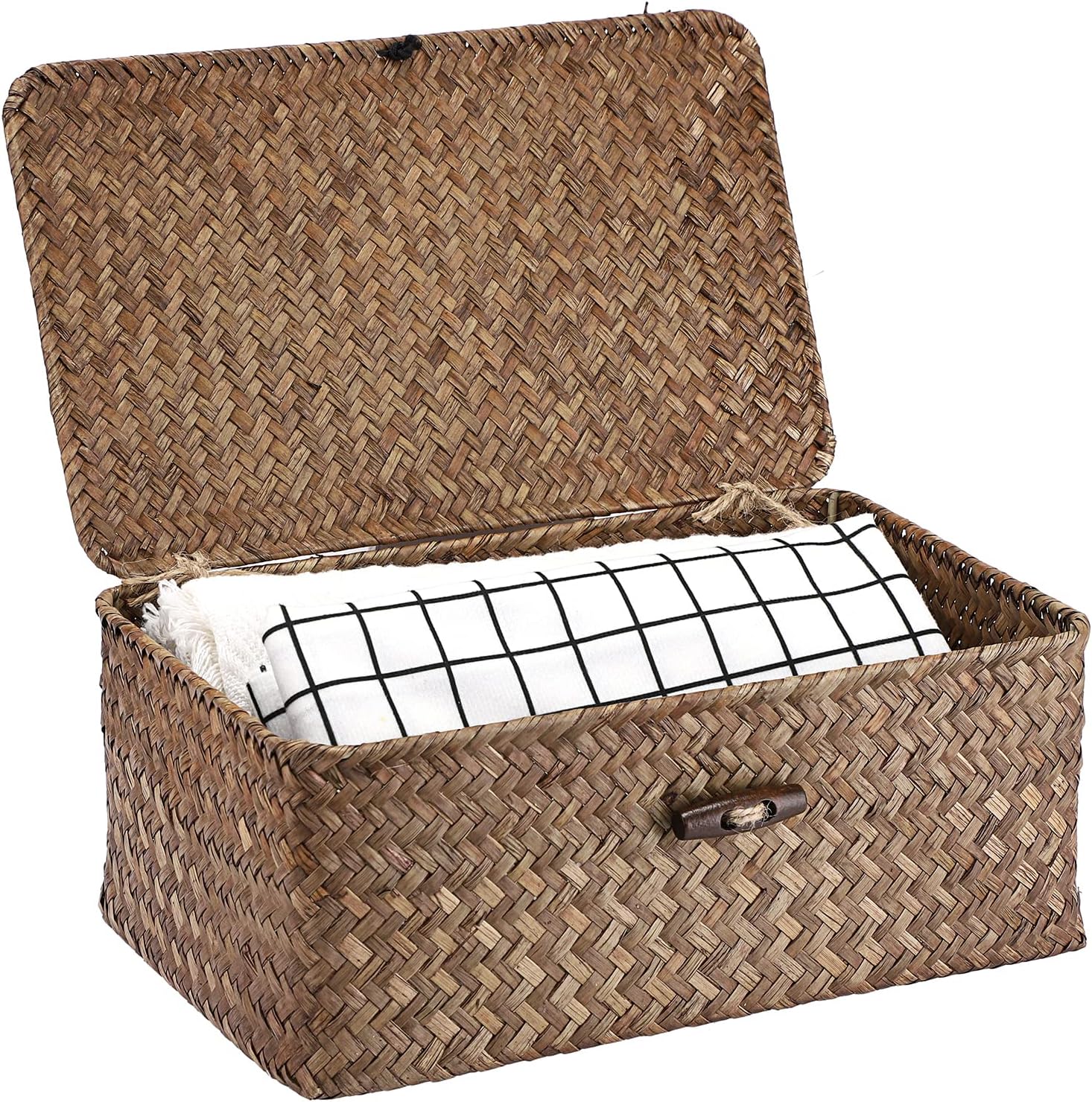 Amazon.com: IMIKEYA Woven Storage Box Wicker Storage Bins with Lid ...