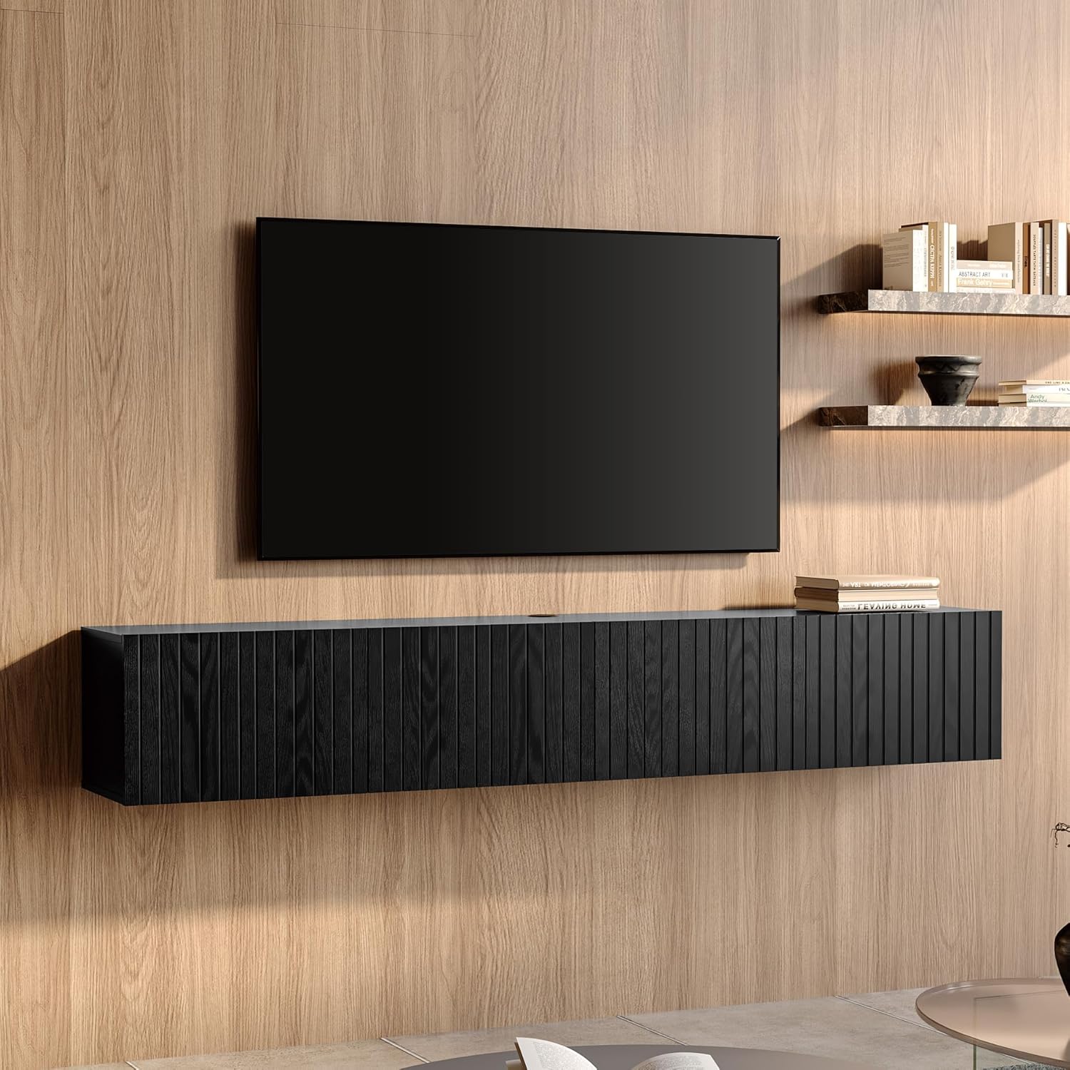 FITUEYES Large Floating TV Shelf Wood Media Entertainment Center,Wall ...