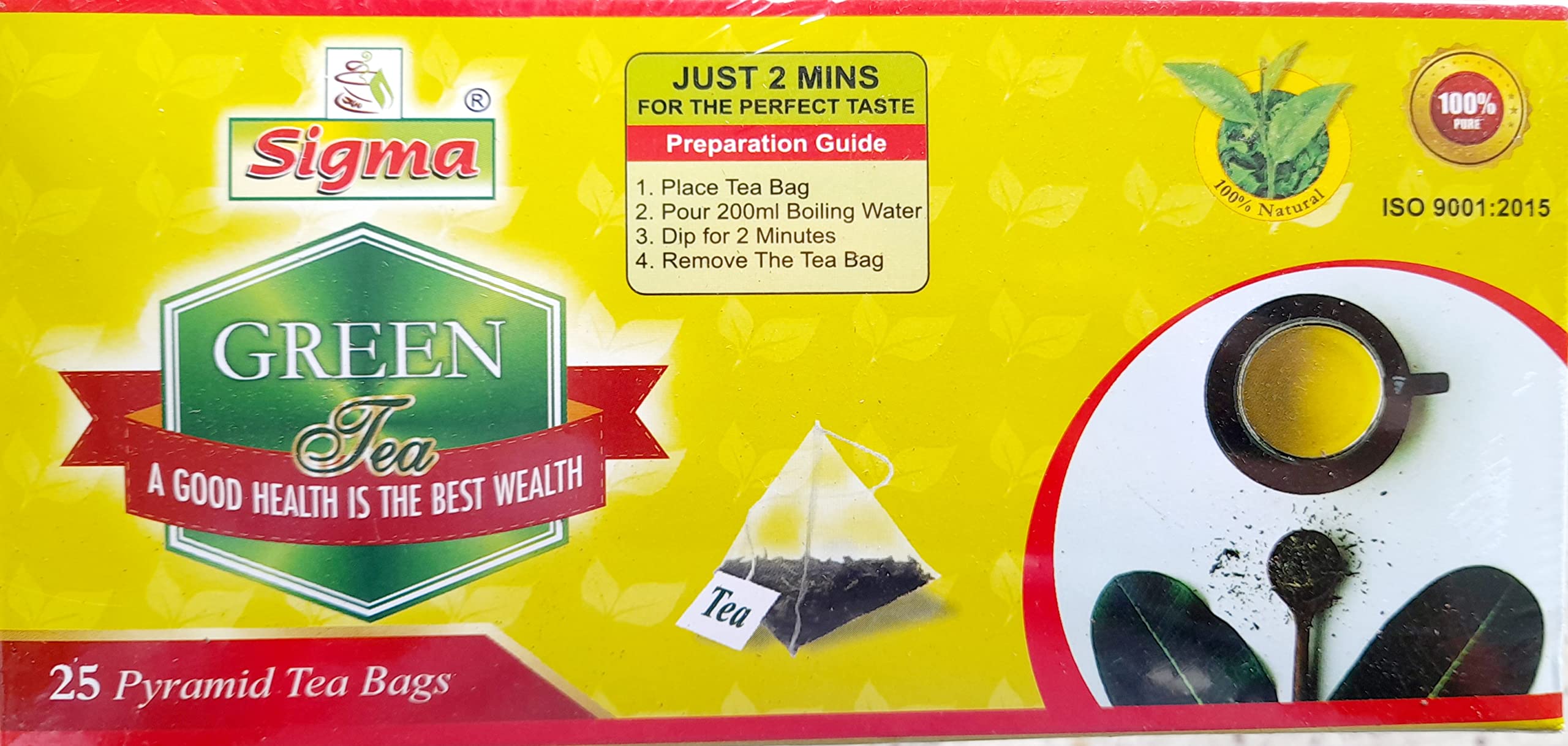 Sigma Green Tea Original & Pure | Pyramid Tea Bag | Green Tea Box (25 ...