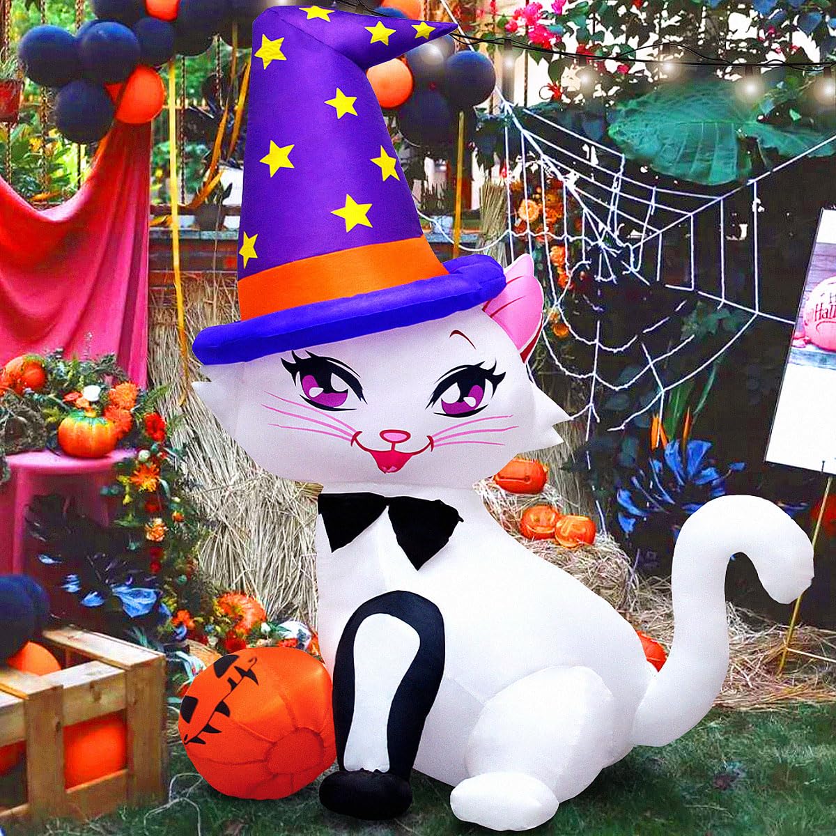 Gato inflable de Halloween de 6 pies con calabaza para decoraciones de ...