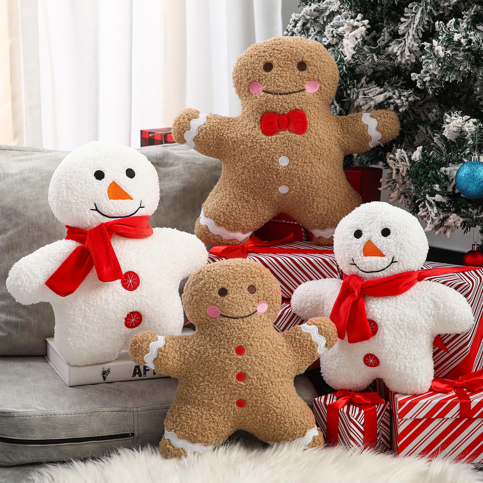 Amazon.com: FuWeave 4 Pcs Christmas Pillows Gingerbread Man Snowman ...