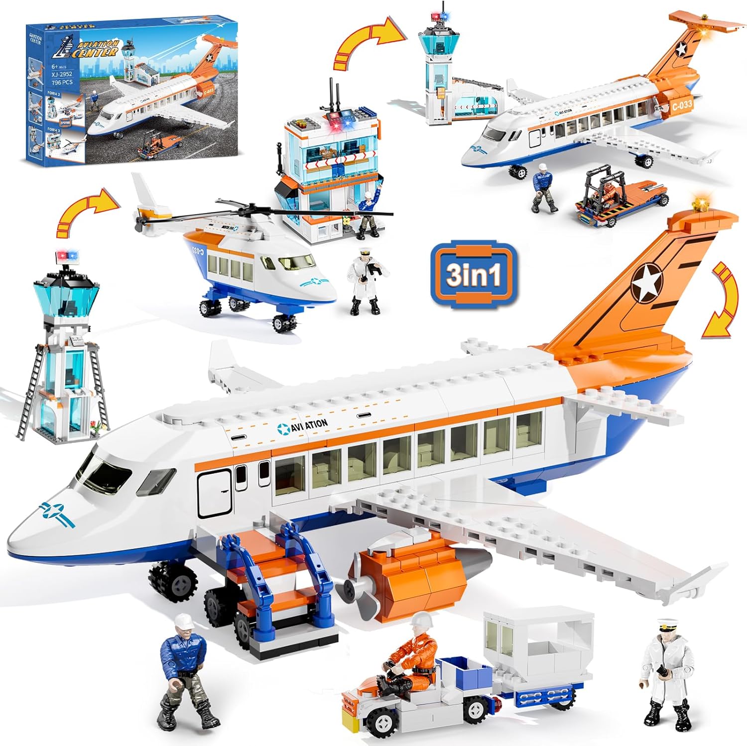 Amazon.com: City Passenger Airplane Building Set for Boys, 3 IN 1 Plane ...