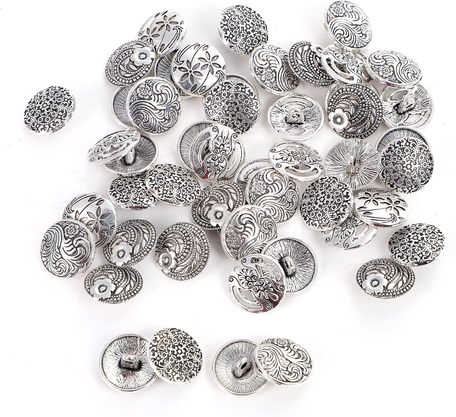 Amazon.com: Souarts 30pcs Vintage Buttons Silver Color Round Shape ...
