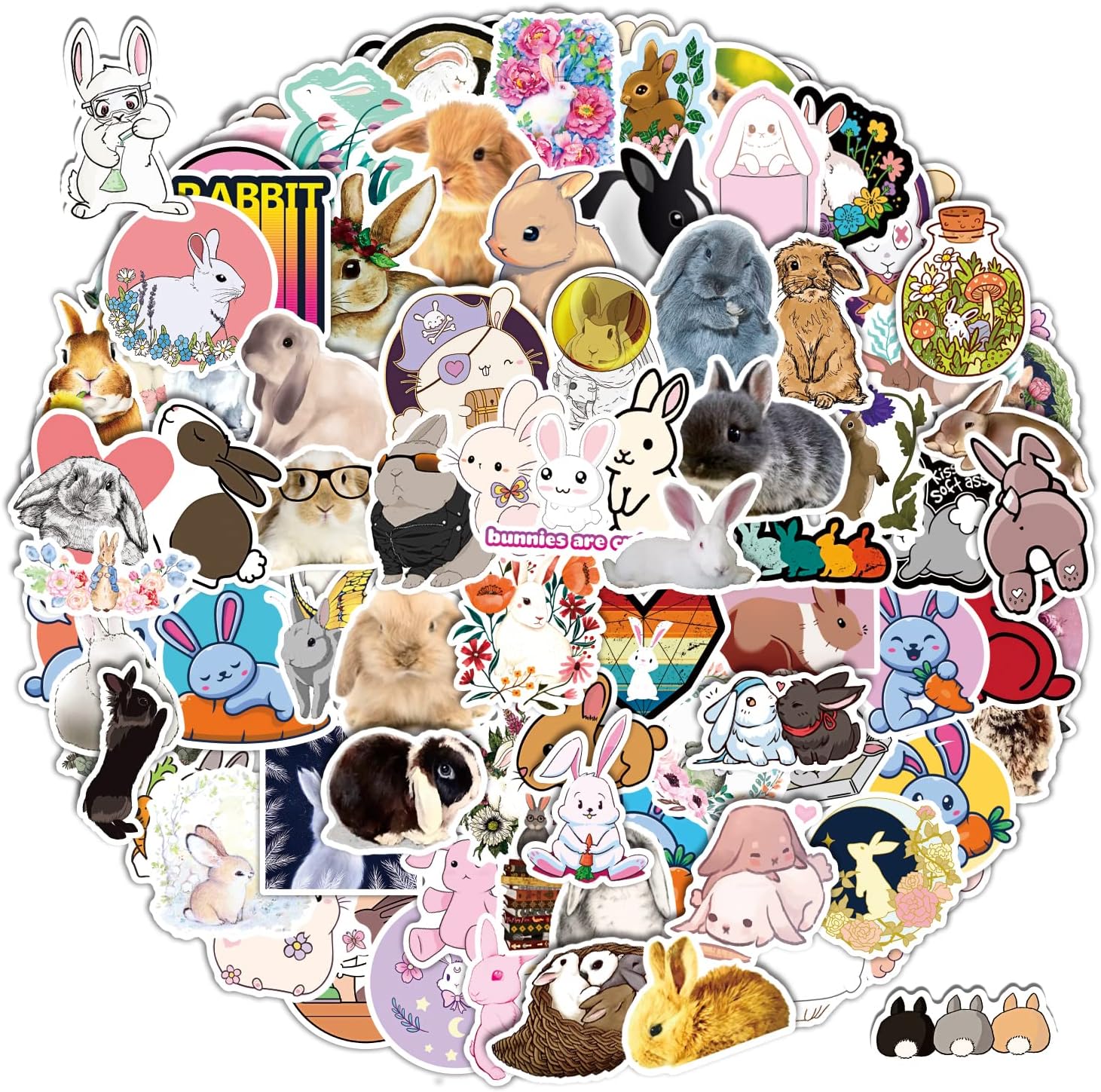 Amazon.com: 100pcs Bunnies Stickers,Rabbit Stickers,Cute Bunnies Cute ...