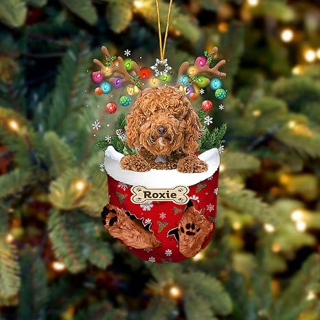 Amazon.com: LOVELYPOD Personalized RED Labradoodle Dog Ornament, RED ...