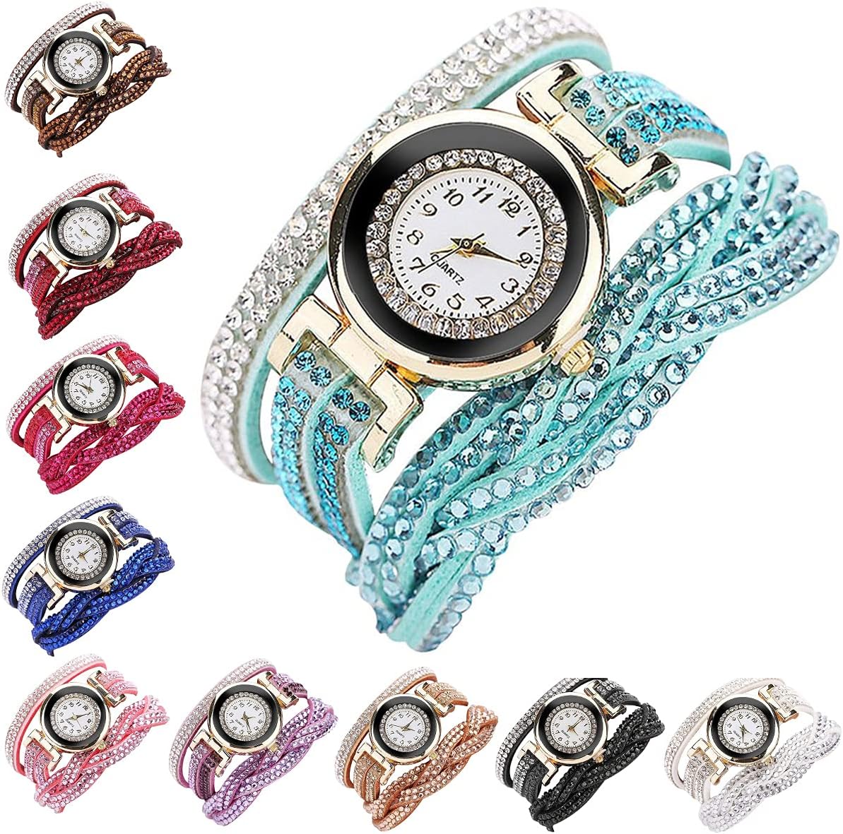 Amazon.com: CdyBox Fashion Rhinestone Watch Twine Bracelet Women Luxury ...