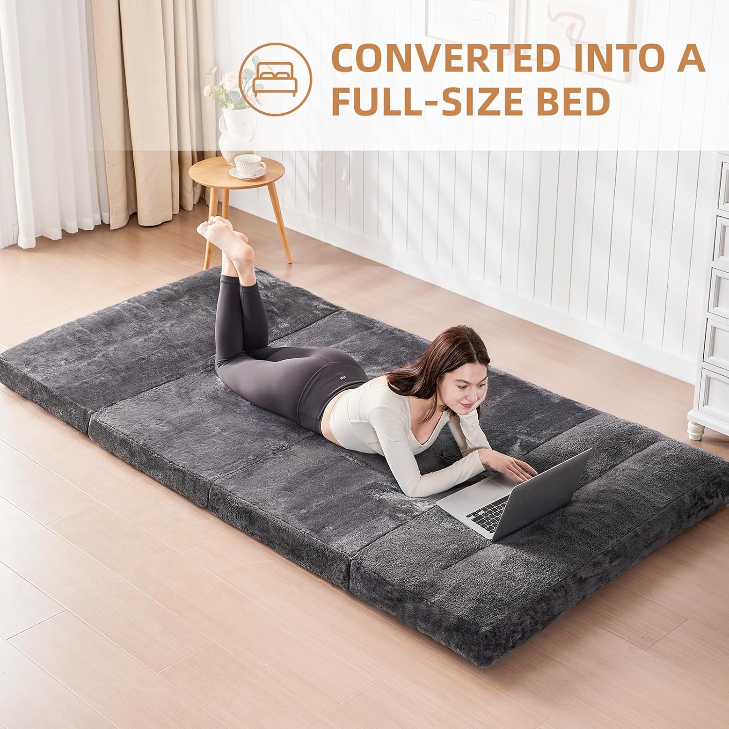 Puf, sofá cama plegable con manta, colchón de piso completo para ...