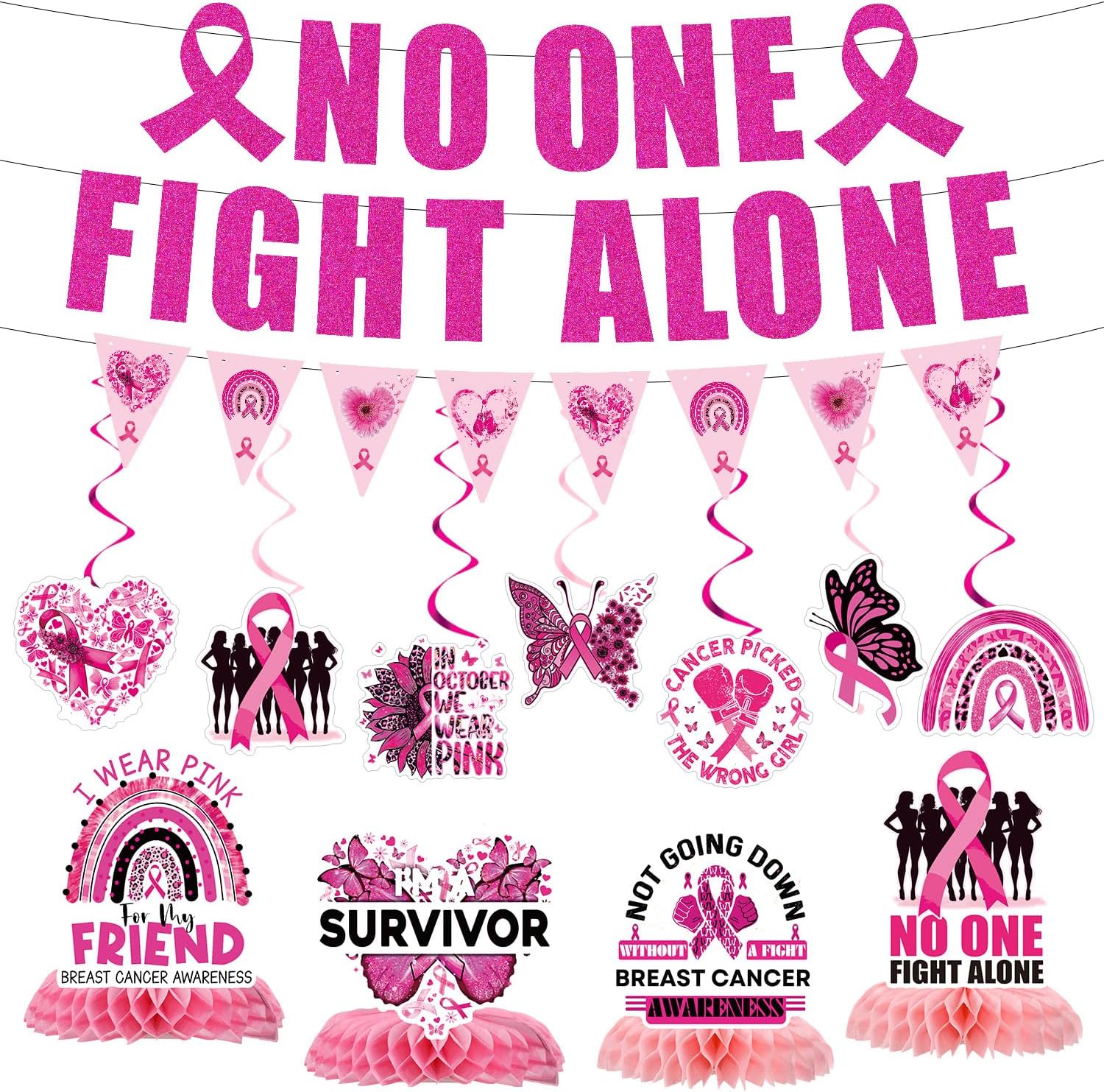 Amazon.com: Gameza Breast Cancer Awareness Decorations, 14PCS Pink ...