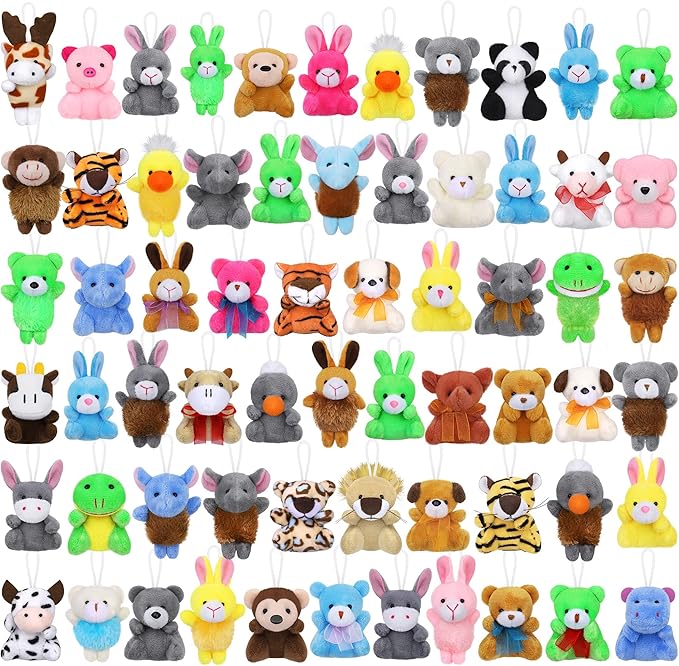 Amazon.com: Fovths 64 Pieces Mini Plush Animals Toys Set Cute Small ...