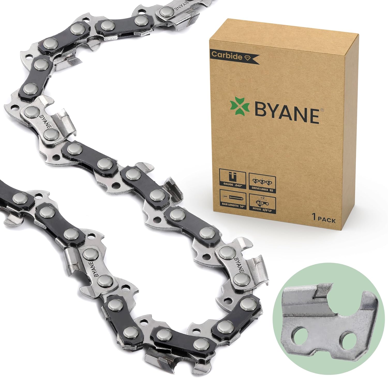 Amazon.com: BYANE Carbide Chainsaw Chain 14 Inch, 3/8" LP Pitch, 043 ...