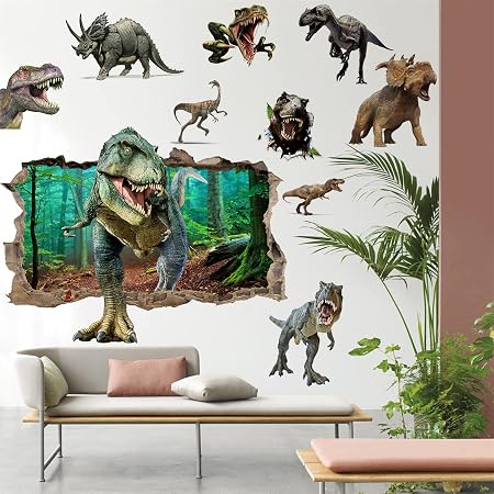 Amazon.com: 3D Dinosaur Wall Stickers Removable Vinyl Large Dino ...