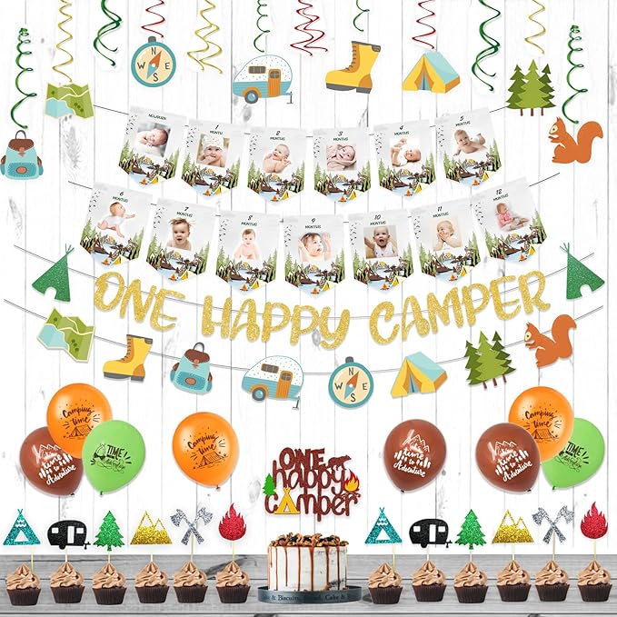 Amazon.com: One Happy Camper Birthday Decorations, Hombae Camping Party ...