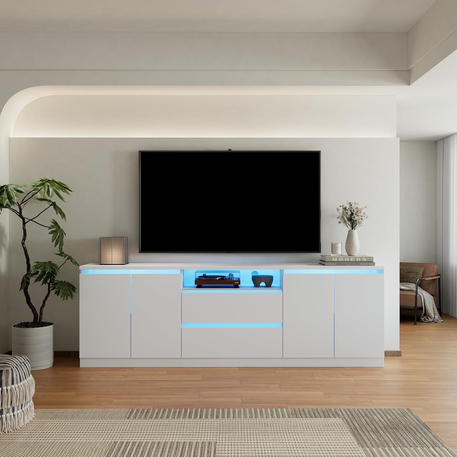 Amazon.com: Jiaoun LED TV Stand for TVs up to 100",Minimalist TV ...