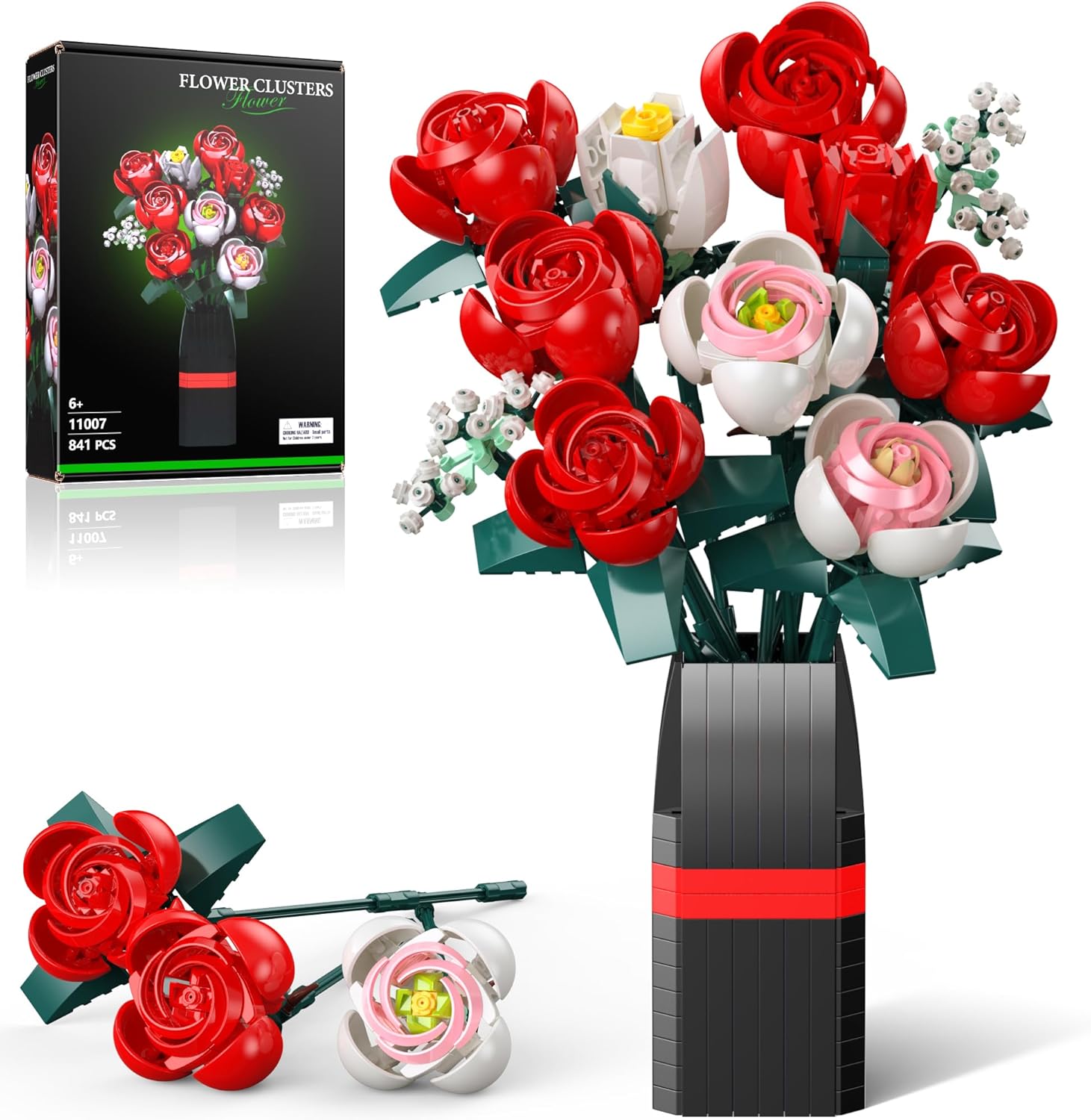 Flowers Bouquet Building Set, Roses Building Set with Vase, Home Office ...