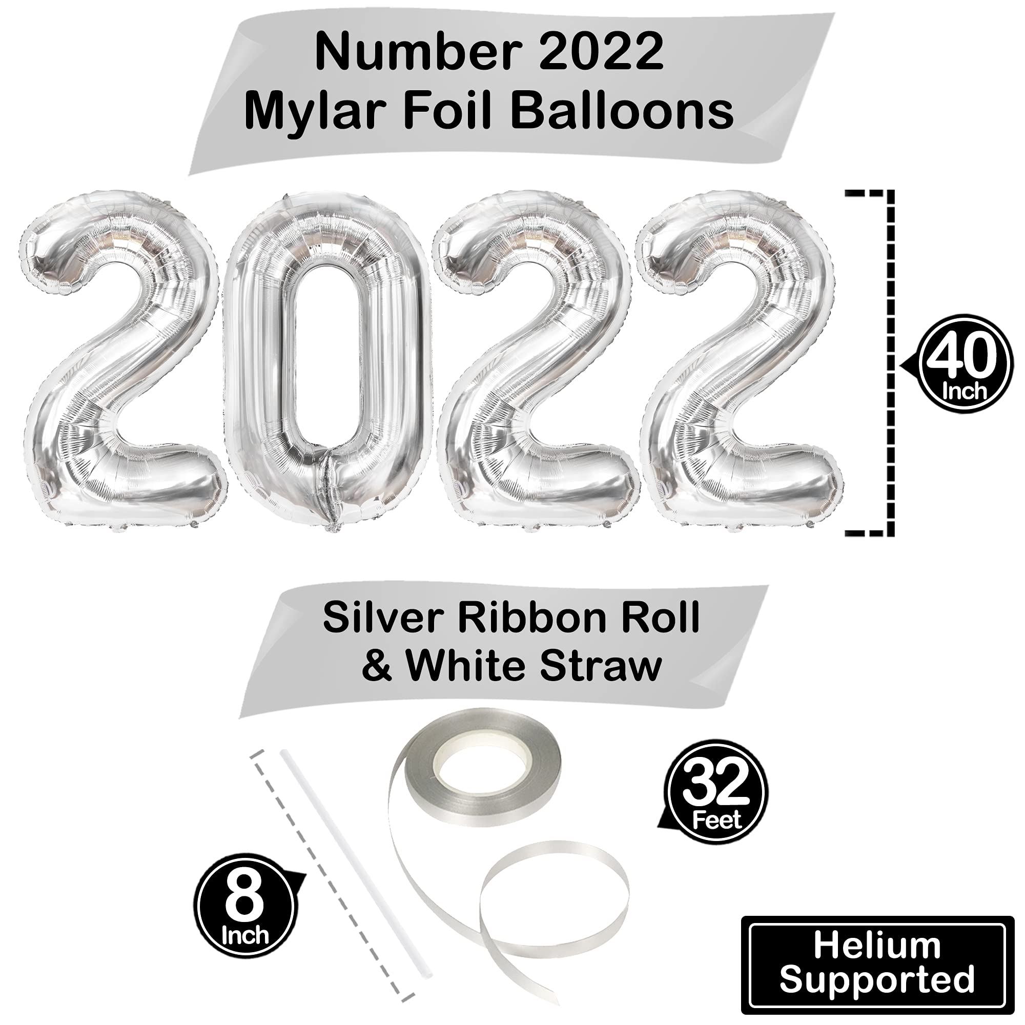 Huge, 2022 Balloons Silver, 40 Inch - New Years Eve Party Supplies 2022 ...