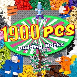 Amazon.com: 1900 Pieces Building Bricks, Building Bulks Blocks with 1 ...