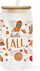 Amazon.com: Hello Fall Pumpkin Coffee Cup, Fall Iced Coffee Glass Cup ...
