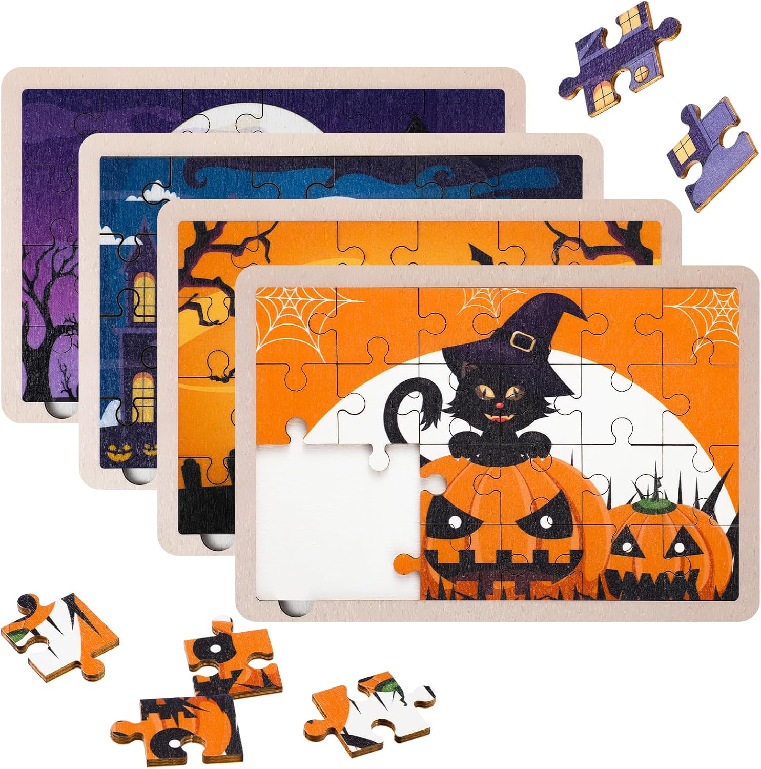 Amazon.com: WinnerWhy 4 Pack 96 Pcs Halloween Puzzles for Kids Pumpkin ...