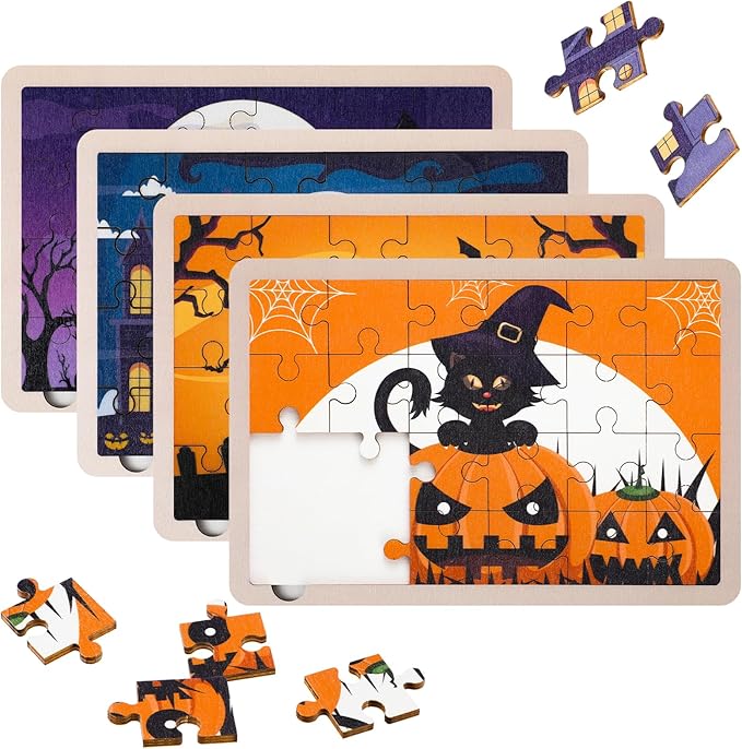 Amazon.com: WinnerWhy 4 Pack 96 Pcs Halloween Wooden Puzzles Halloween ...