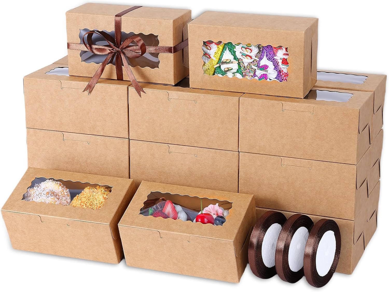 Amazon.com: Ybaoo 65 PCS Brown Bakery Boxes with Window - 6.29x3.54x2 ...